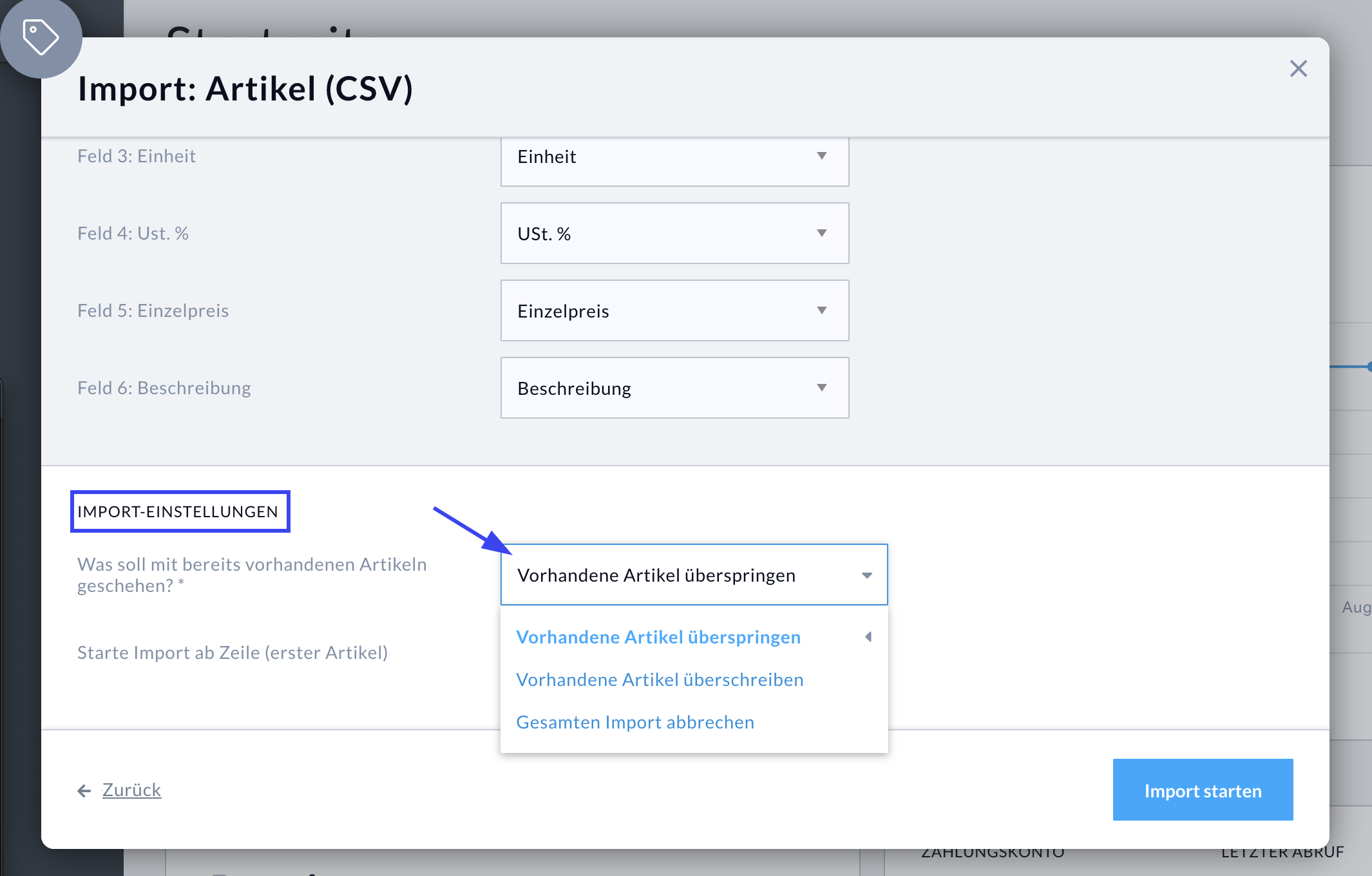 Artikel & Leistungen als CSV Datei importieren – BuchhaltungsButler