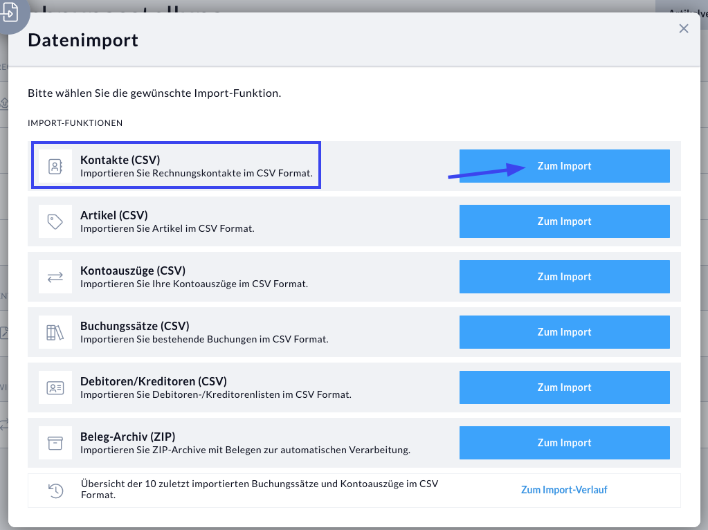 Kontakte als CSV Datei importieren – BuchhaltungsButler